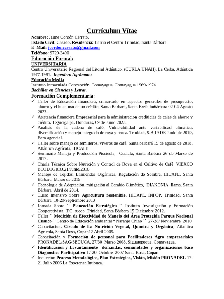 Curriculum Vitae Jaime Cordon 1 | PDF | Agricultura