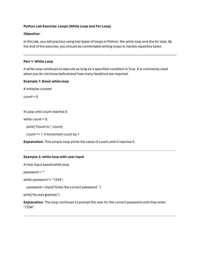 Python Loop Exercises: While & For | PDF | Control Flow | Software Engineering