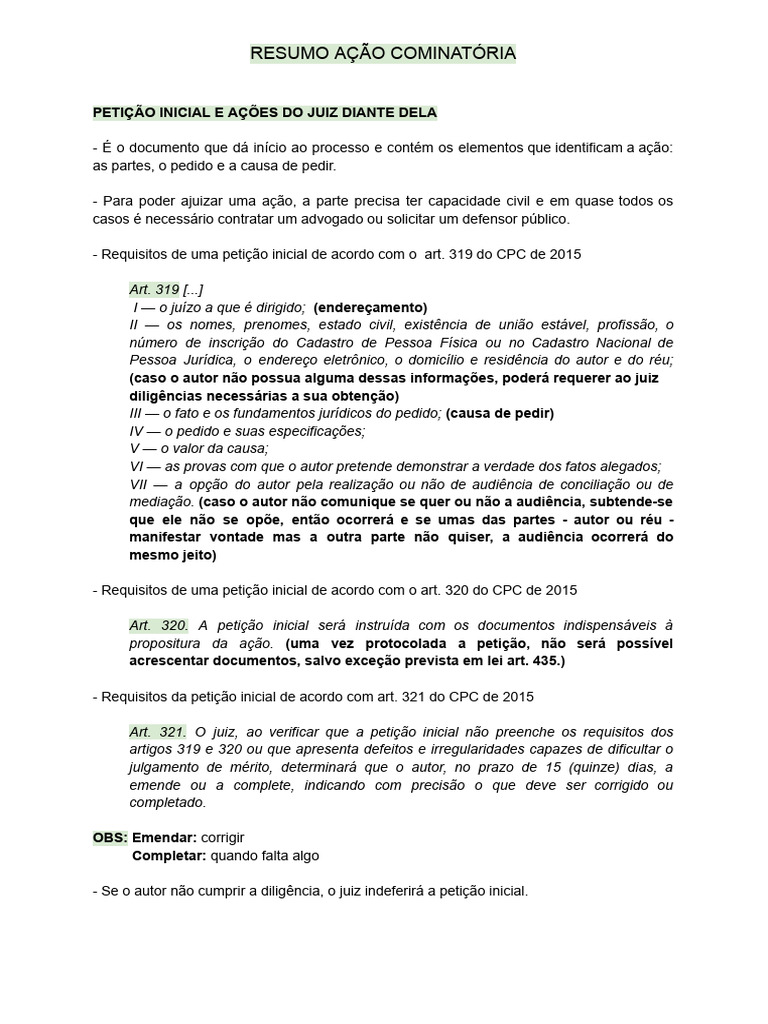 Resumo Ação Cominatória | PDF | Prova (jurídico) | Litisconsórcio