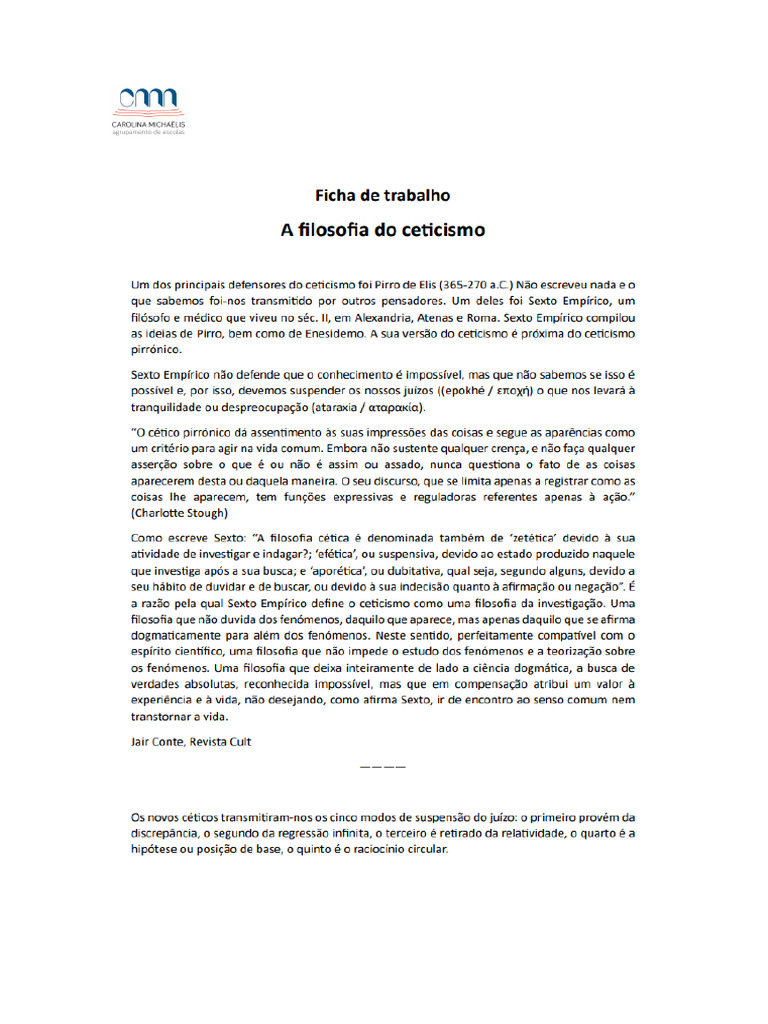 Ficha Trab Ceticismo | PDF