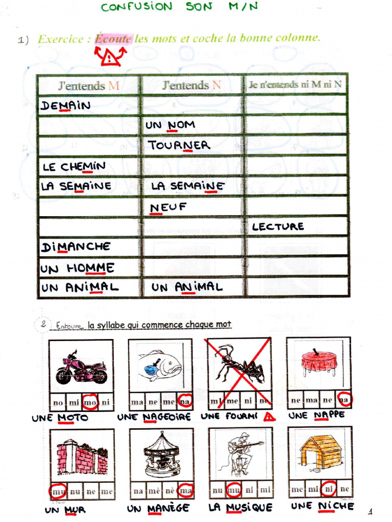 Debut Exercices Sur La Confusion M N | PDF