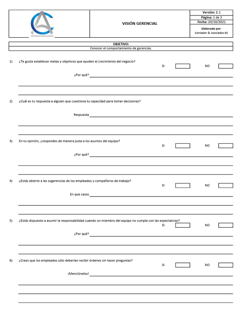Formulario Visión Gerencial | PDF