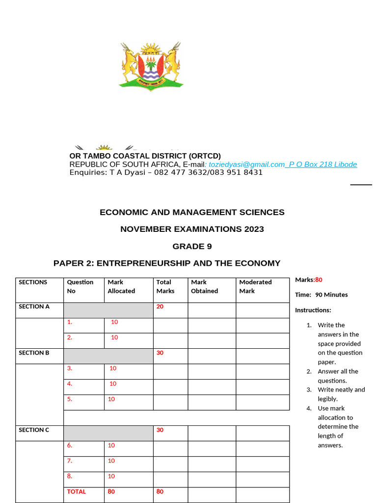Ems GR 09 p2 Nov Ques Paper and The Answer Book 2023 | PDF | Market ...