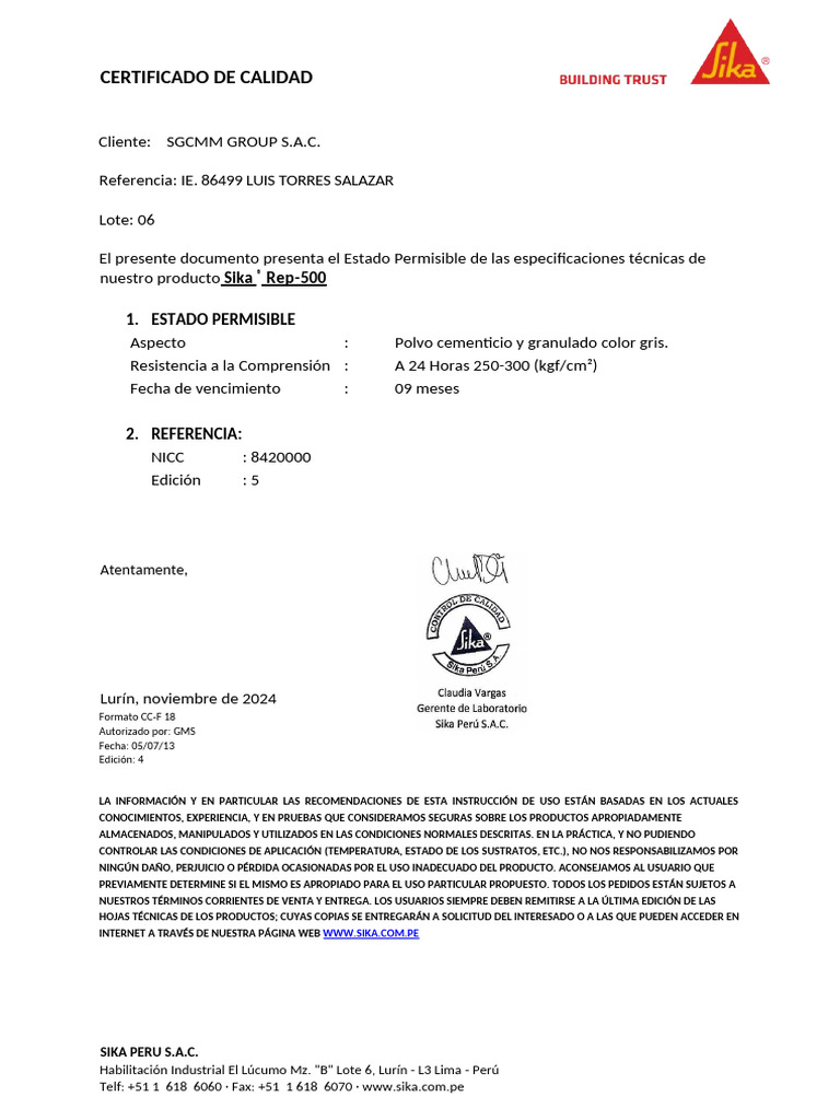 CC - Sika Rep 500 | PDF | Tecnología e ingeniería