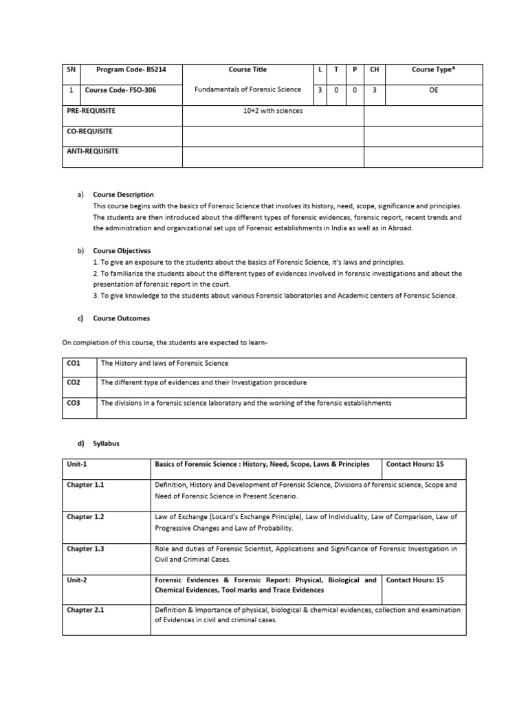 Forensic Science Syllabus | PDF | Forensic Science | Science