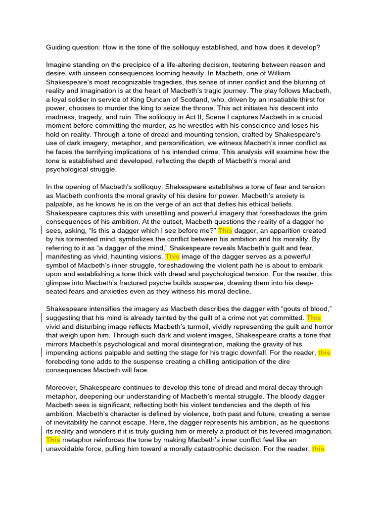 Paper One Practice - Macbeth Soliloquy | PDF | Macbeth | William ...