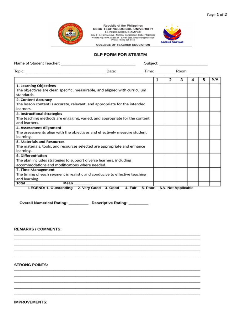 DLP Eval Form | PDF | Educational Assessment | Cognitive Science