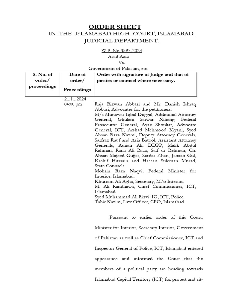 IHC Order - Protest in Isld Not Allowed | PDF | Government | Justice