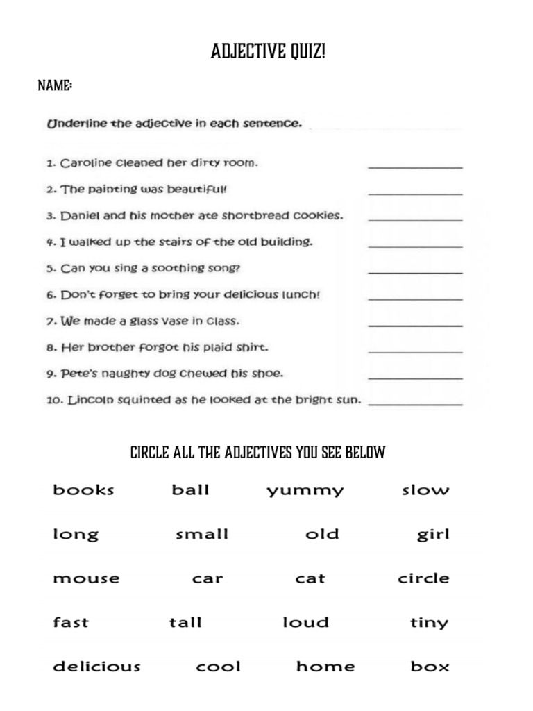 Adjective Quiz Good For Lower Level | PDF