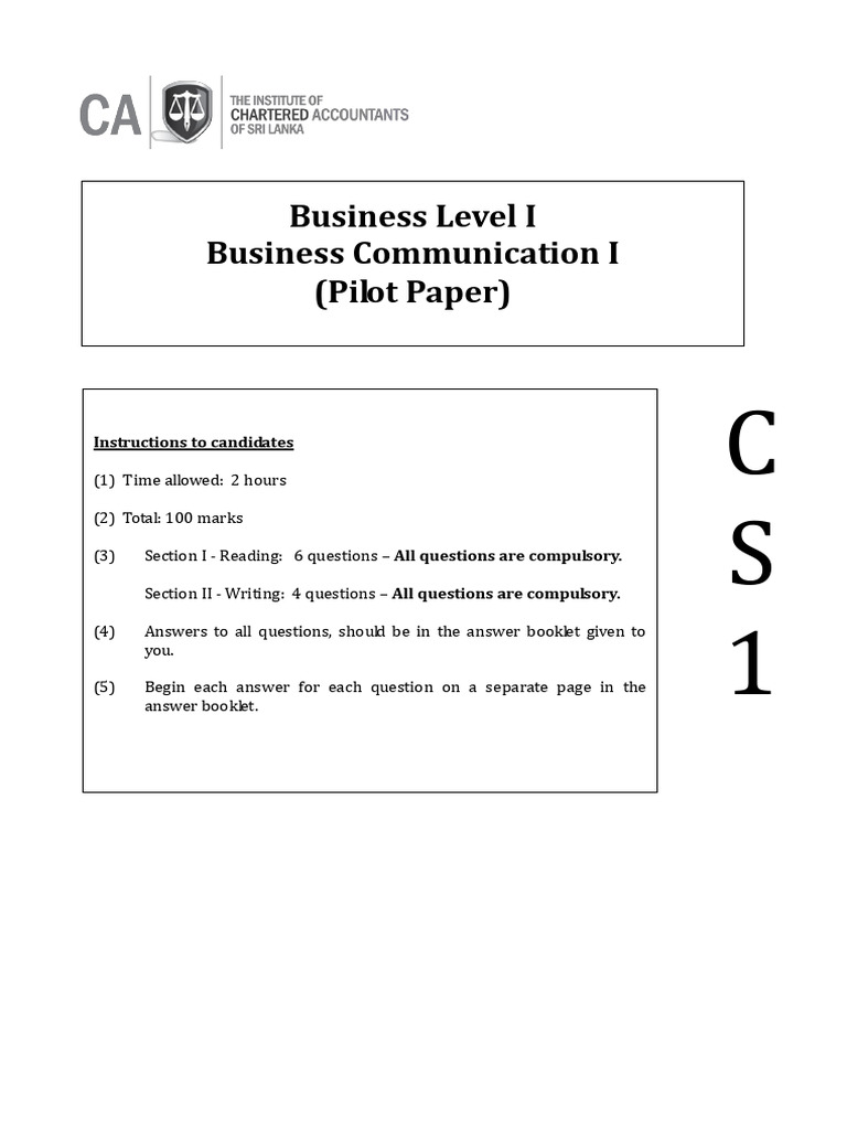 Cs1 Pilot Paper | PDF | Cash | Economies