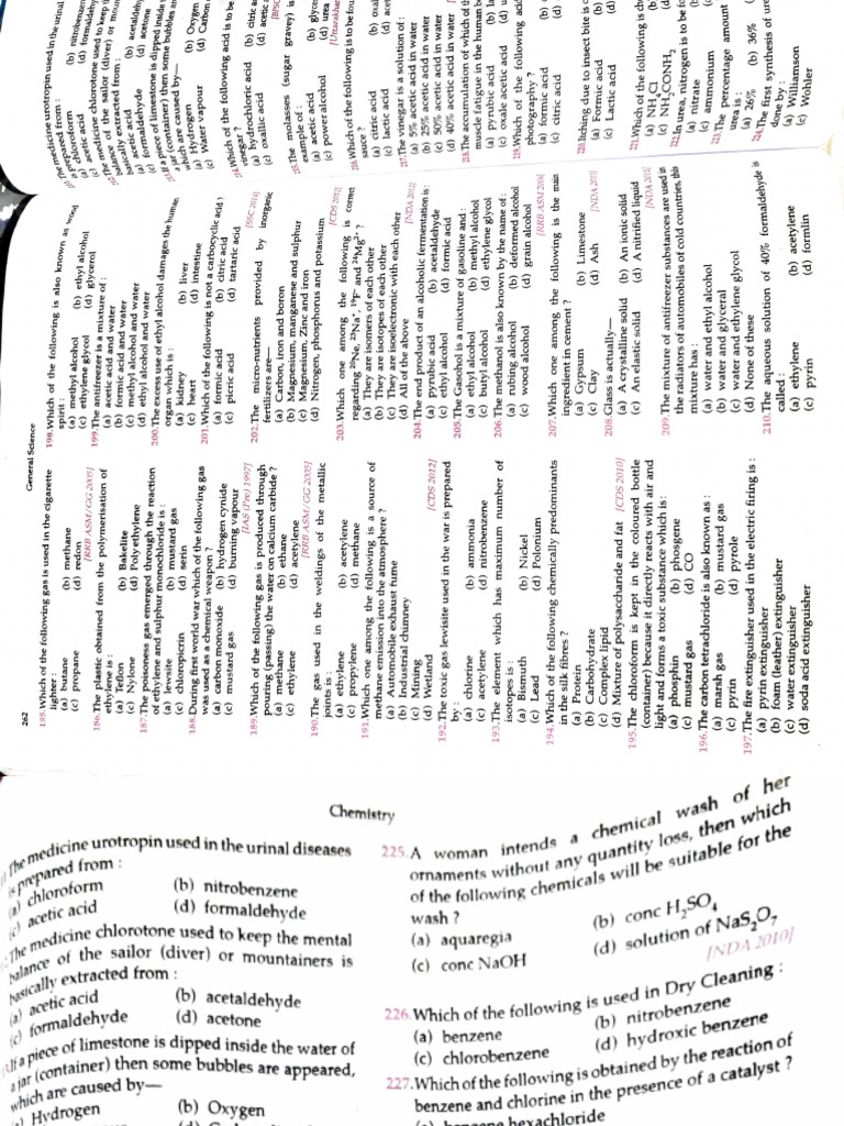 Science Quiz for Competitive Exams | PDF | Chemical Elements | Ethanol