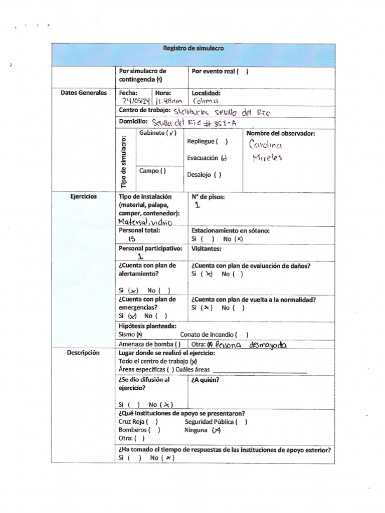 Registro de Simulacro Desmayado SB Sevilla 24-05-24 | PDF