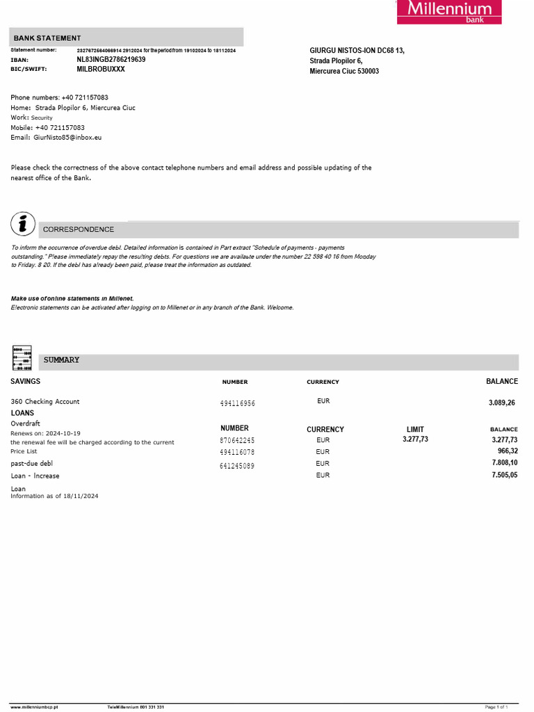 554098938-Millenium-Bank-Statement GIURGU | PDF | Business | Service ...