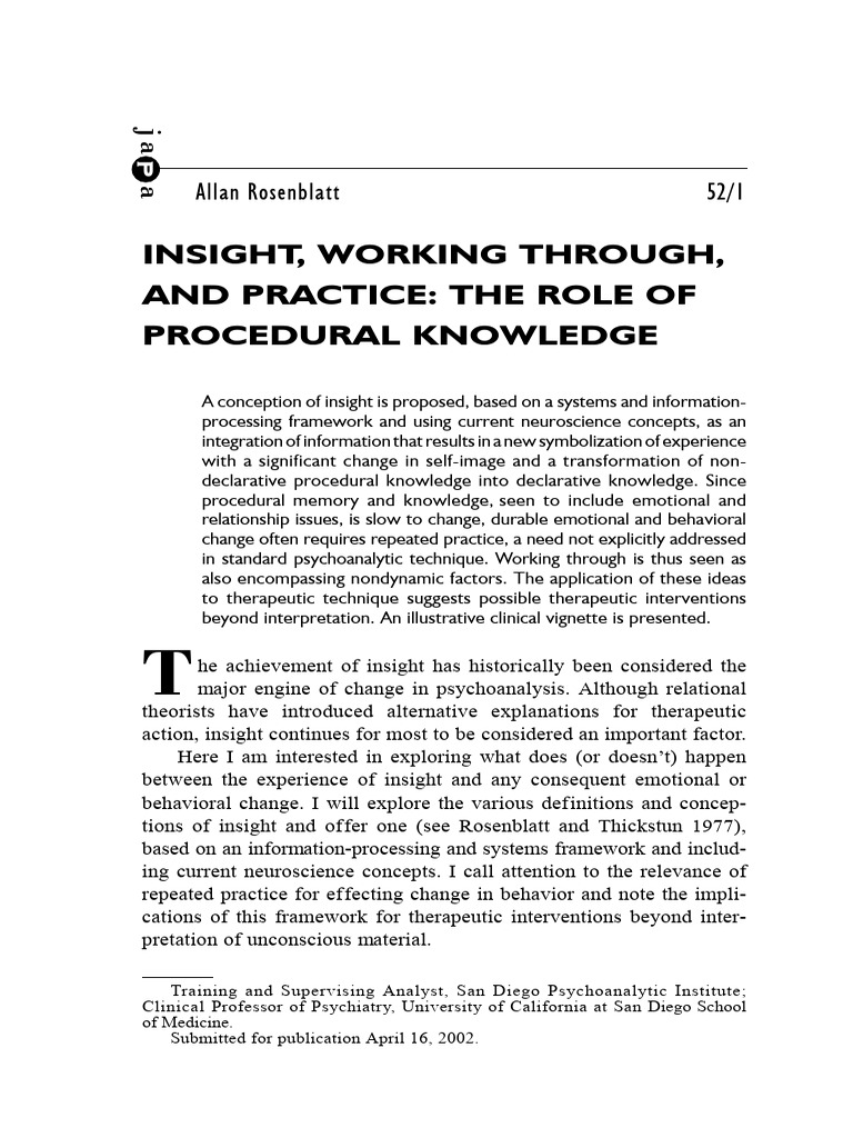 Insight, Working Through, and Practice | PDF | Psychoanalysis | Sigmund ...