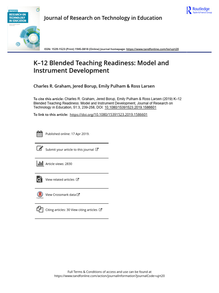 K 12 Blended Teaching Readiness Model and Instrument Development | PDF ...