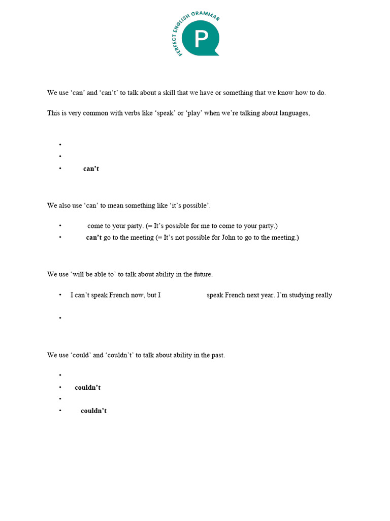 PEG - Modal Verbs For Ability | PDF | Verb | Languages