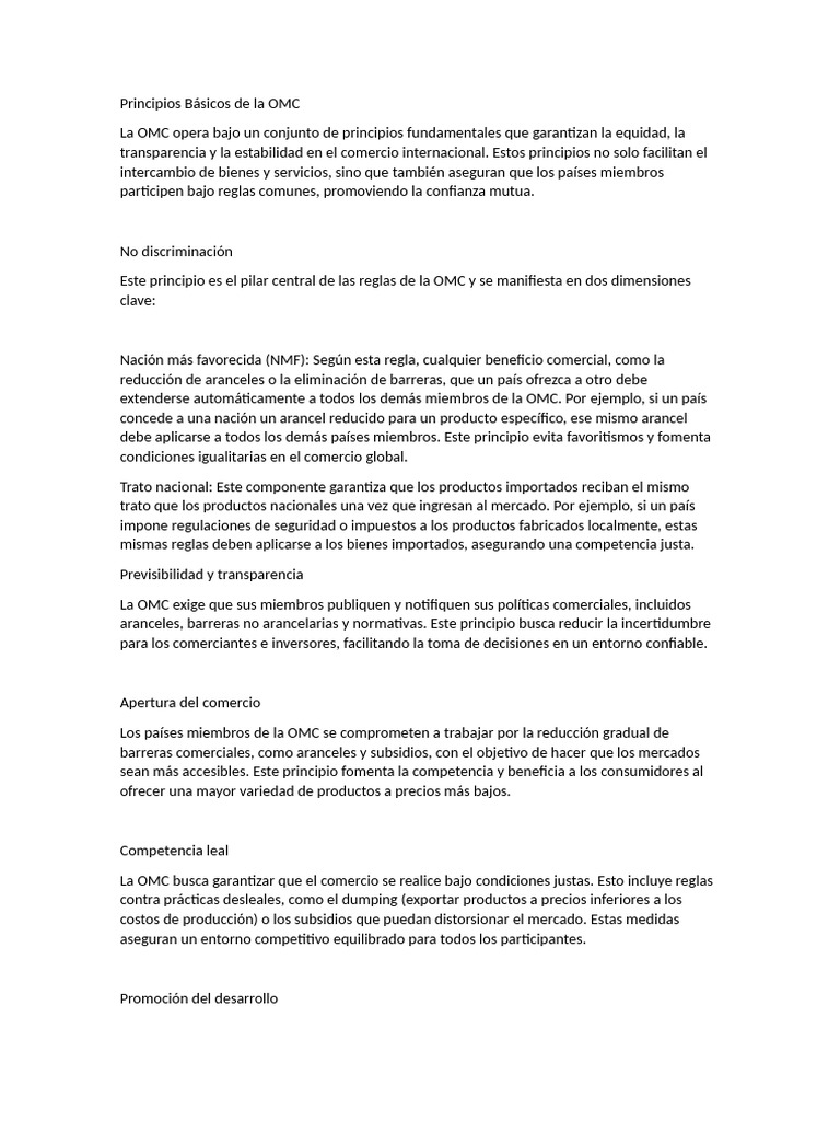Principios Fundamentales de la OMC | PDF | Organización de Comercio ...