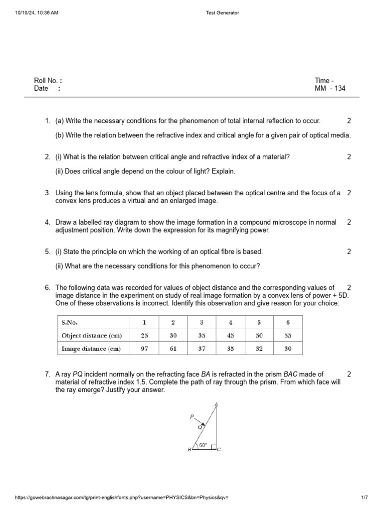RAY OPTICS 24 ASS | PDF | Refractive Index | Refraction