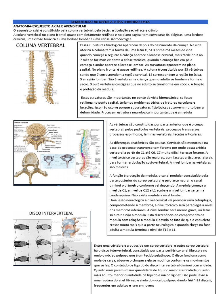 Semiologia Ortopedia Resumo | PDF | Coluna vertebral | Sistema Locomotor