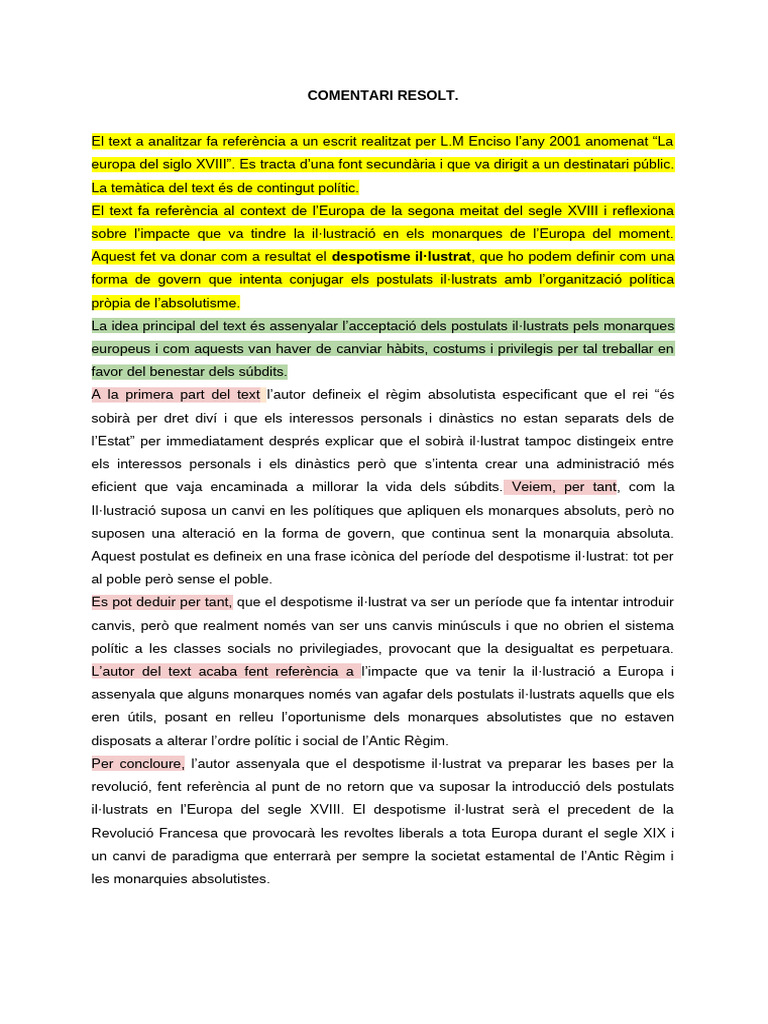 RESOLT. La Europa Del Siglo XVIII. Texto Adaptado | PDF