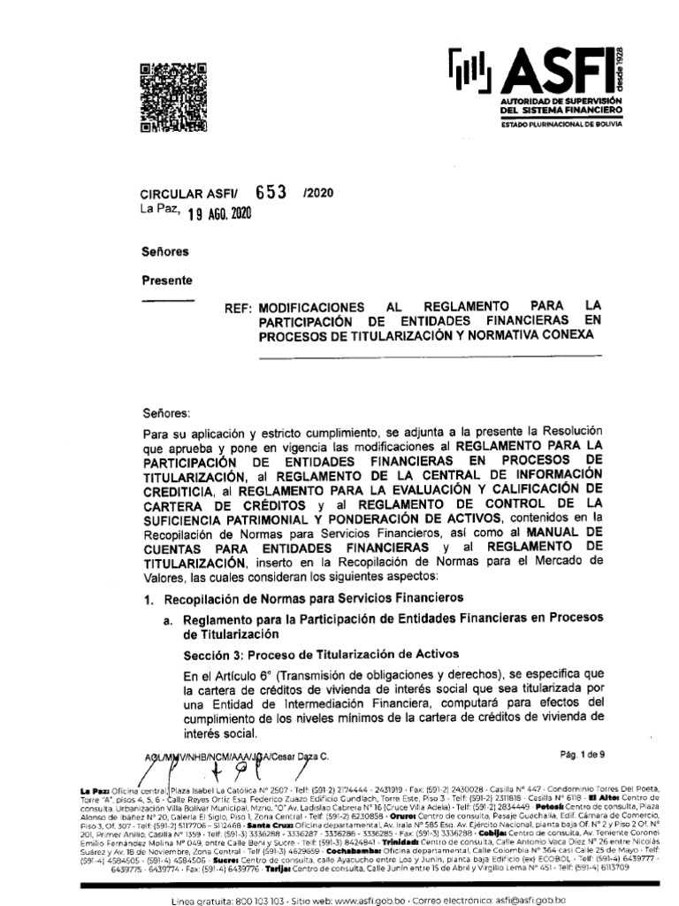 ASFI - 653 Cambios en El Proceso de Titularización | PDF