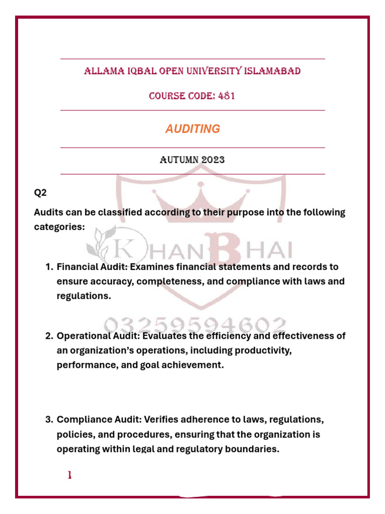 481 Autumn 2023 | PDF | Audit | Auditor's Report