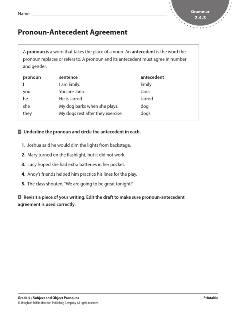 Pronoun-Antecedent Agreement Guide | PDF