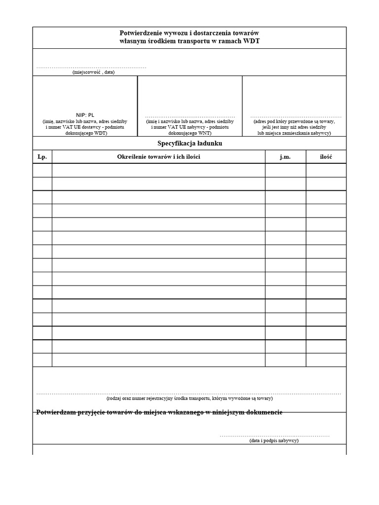 Potwierdzenie Wywozu | PDF