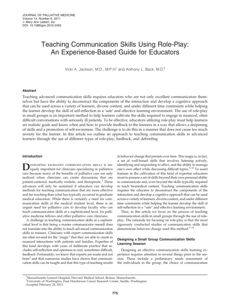 Role-Play for Teaching Communication Skills | PDF | Learning | Affect ...