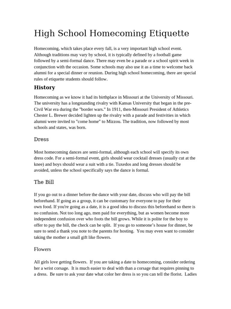 High School Homecoming Etiquette | PDF | Clothing