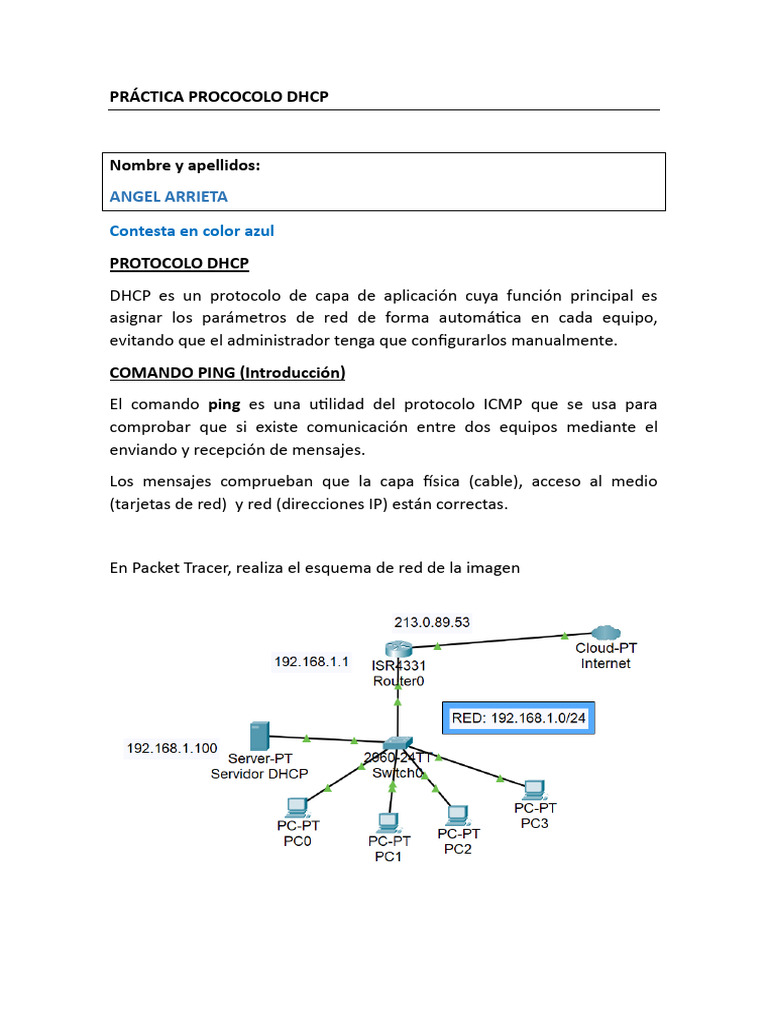 Practica DHCP | PDF | Dirección IP | Protocolos de red