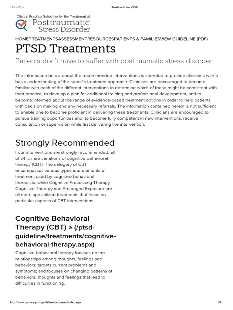 Treatments For PTSD | PDF | Psychotherapy | Cognitive Behavioral Therapy