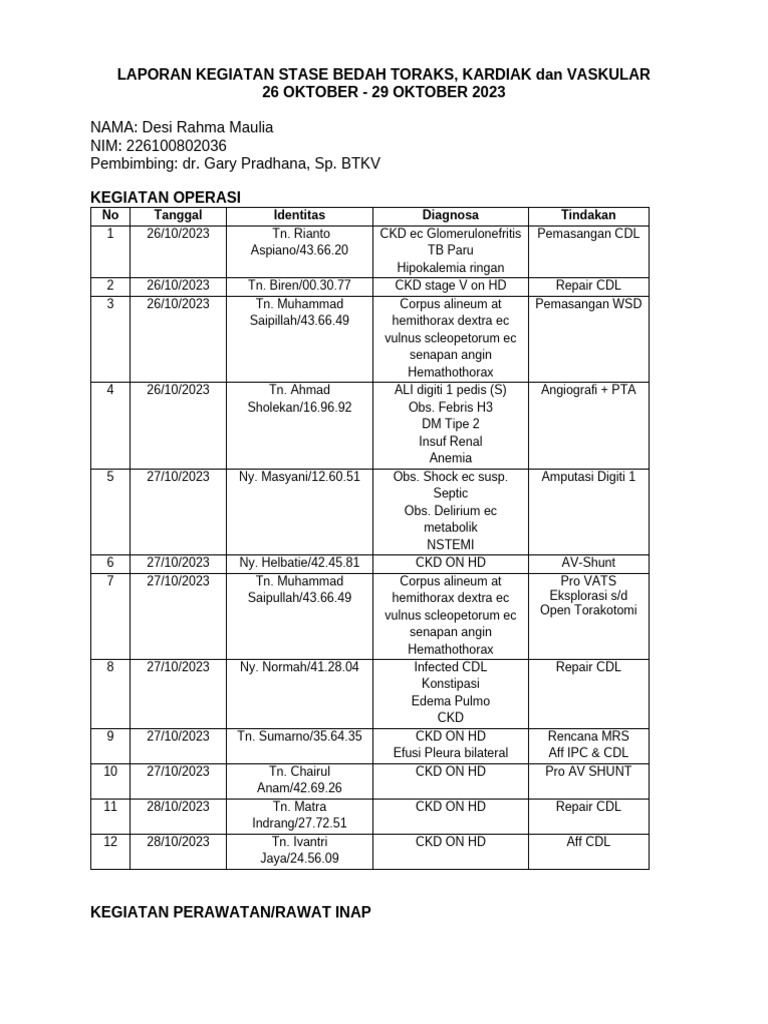 Laporan Kegiatan Stase Bedah Desi | PDF | Knee | Limbs (Anatomy)