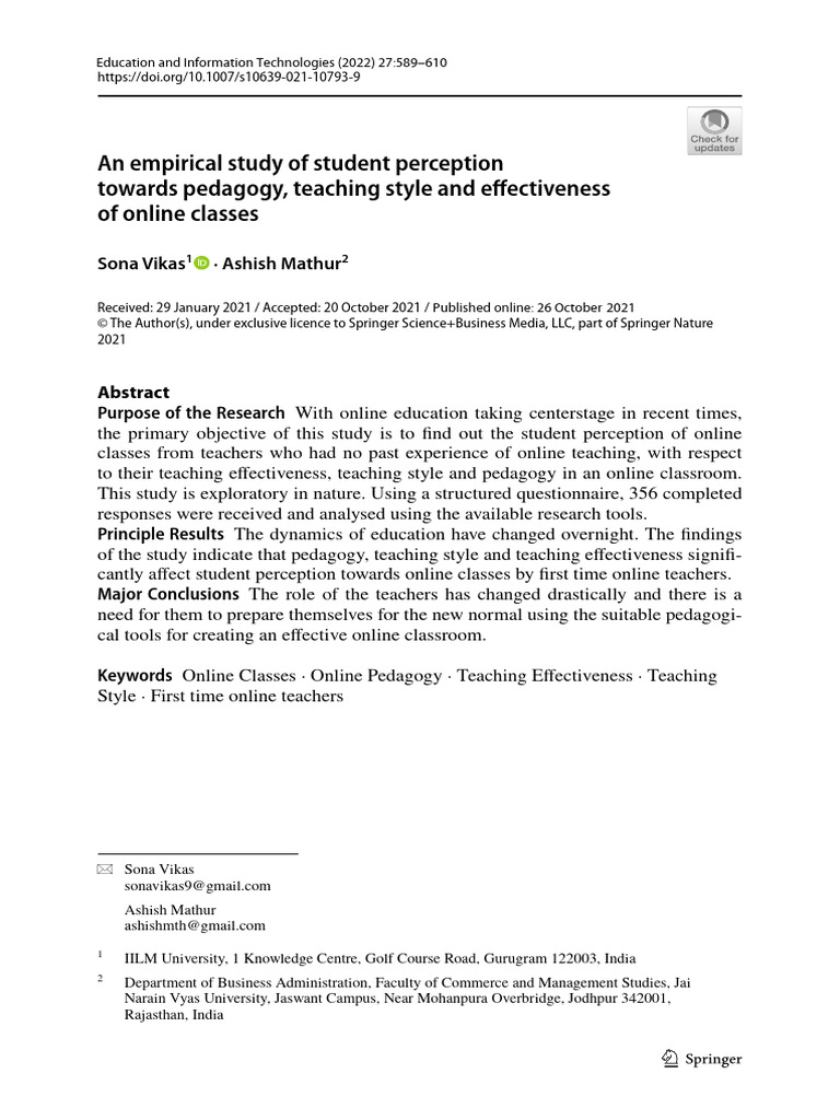 An Empirical Study of Student Perception | PDF | Analysis Of Variance ...