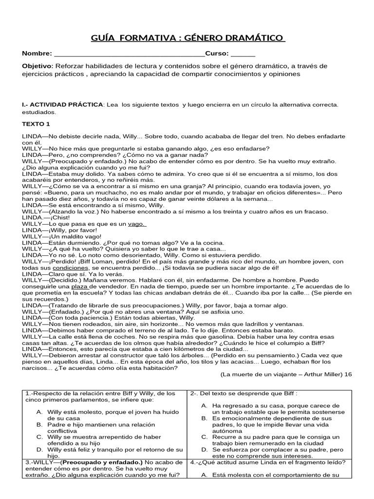 Guía Formativa para Prueba Género Dramático | PDF | Teatro