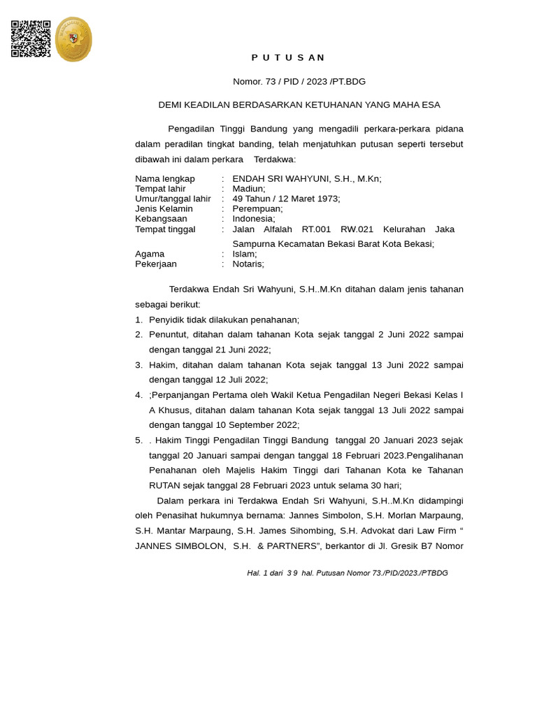 03a Putusan Nomor 73:Pid:2023:PT BDG | PDF