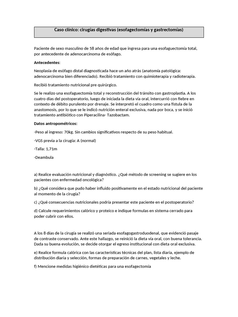 Caso Clínico-Cx Digestivas 2024 | PDF | Digestión | Cáncer de esófago