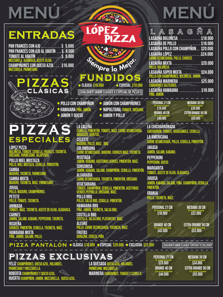Menú y precios de Pizzas López | PDF | Pizza | Cocina