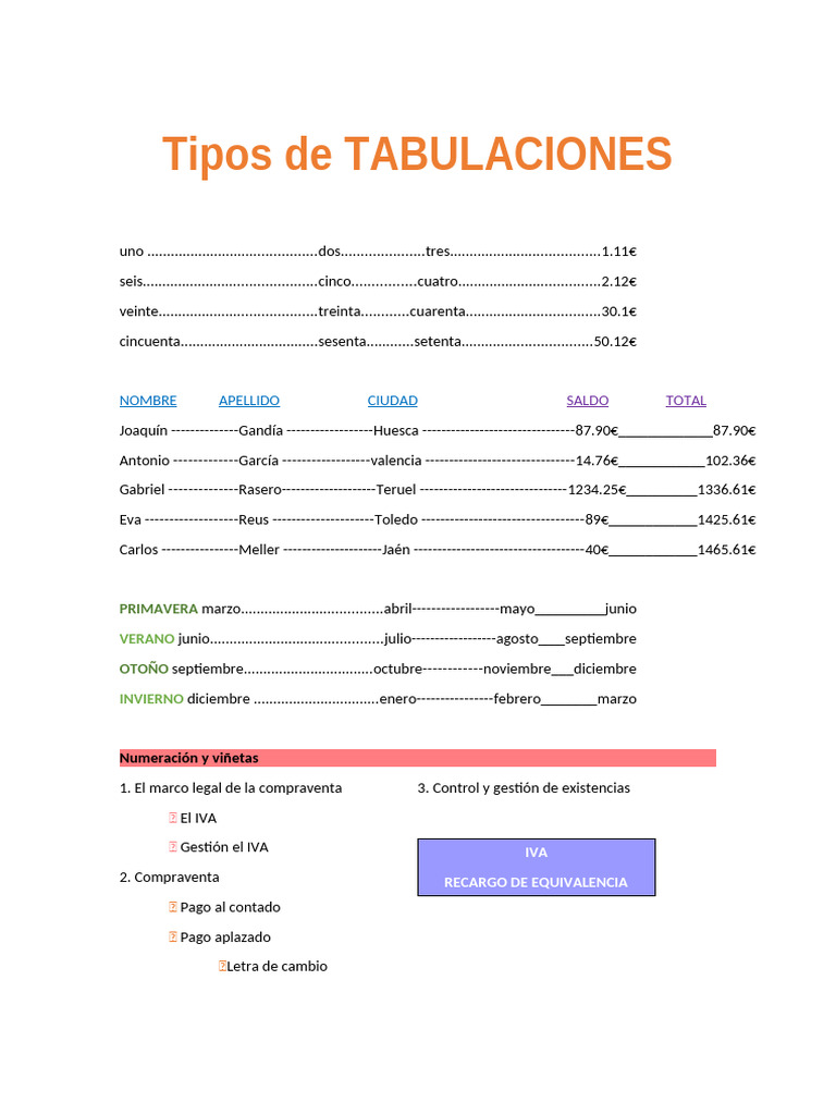 Tipos de Tabulaciones: Nombre Apellido Ciudad | PDF | Tecnología