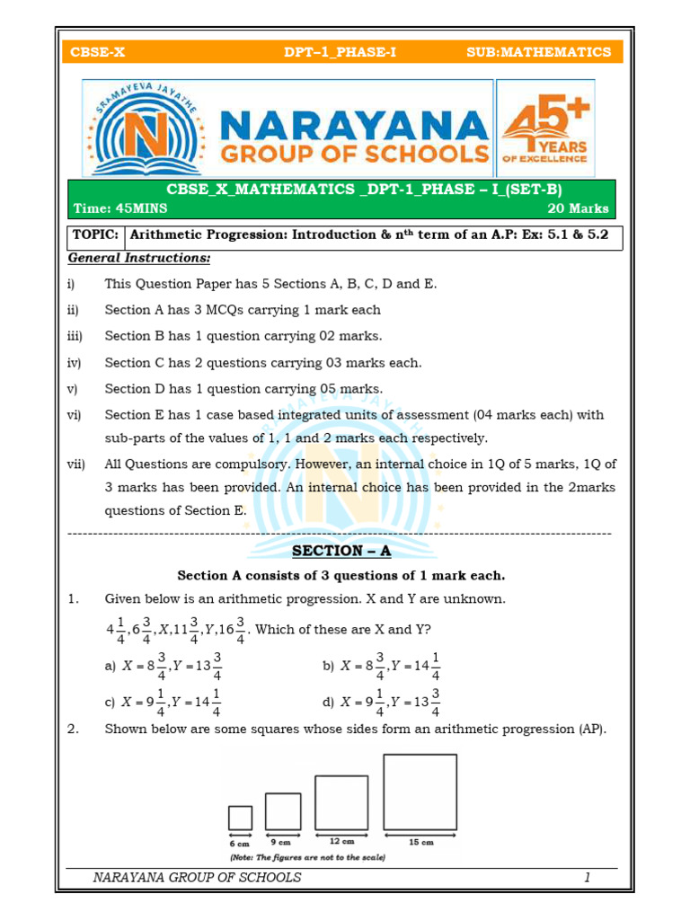 MATH CBSE X DPT-1 Phase I (SET - B) - QP | PDF | Mathematics