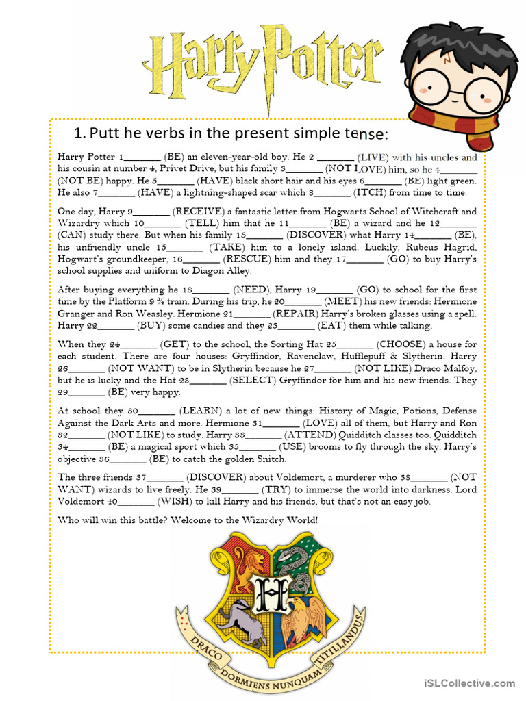 Present Simple With Harry Potter | PDF | Harry Potter | Fantasy