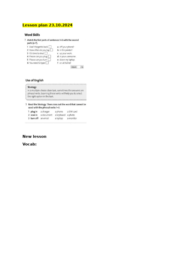 Lesson Plan 23.10.2024 | PDF