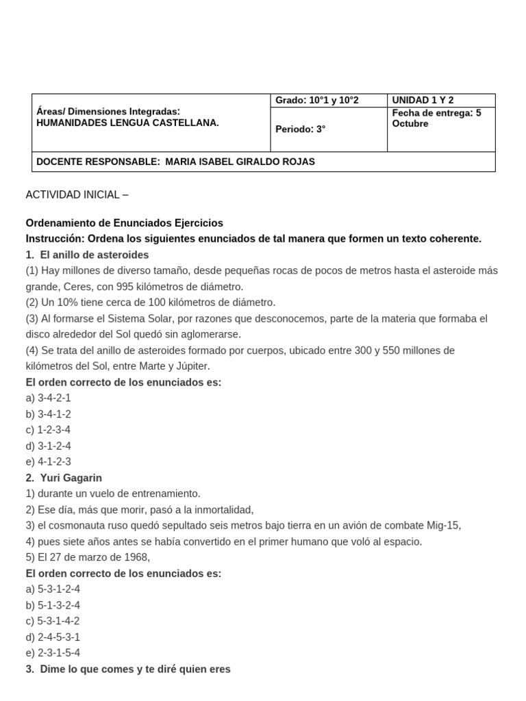 Periodo 3 Unidad 1 y 2 | PDF | Parte del discurso | Lingüística