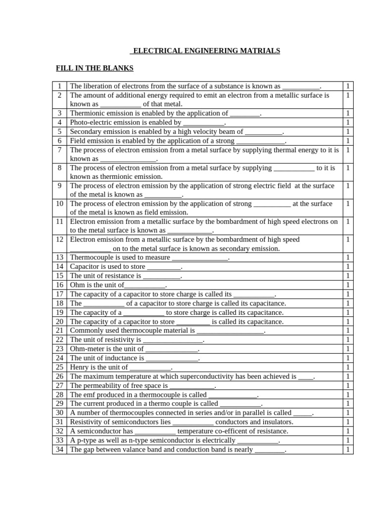 Electrical Engineering Materials Quiz | PDF | Semiconductors ...