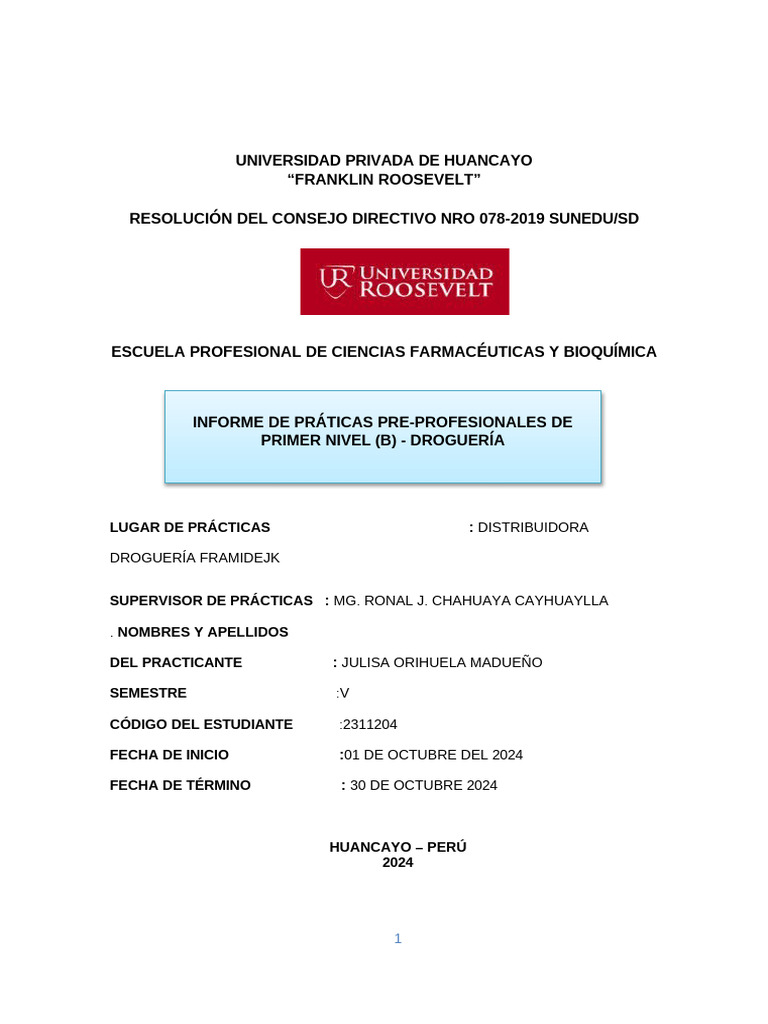 Informe de Practicas | PDF | Farmacia | Farmacéutico
