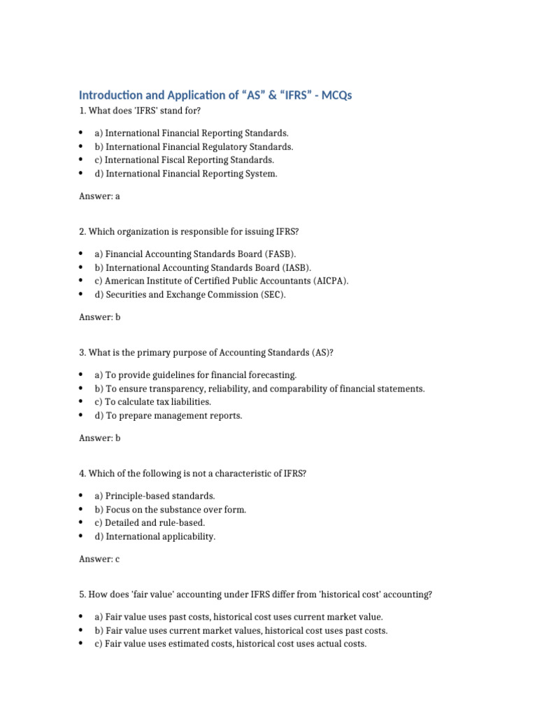 AS & IFRS: Key Concepts MCQs | PDF | International Financial Reporting ...