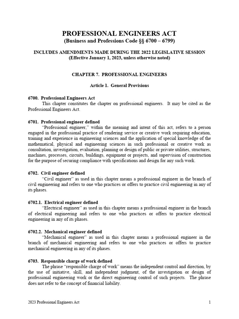 2023 Professional Engineers Act Summary | PDF | Engineer | Civil ...