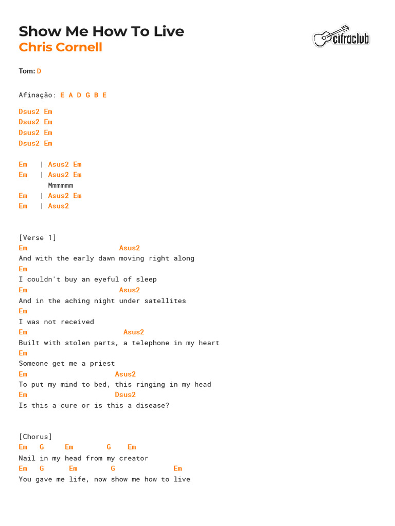 Letra e Acordes de "Show Me How To Live" | PDF