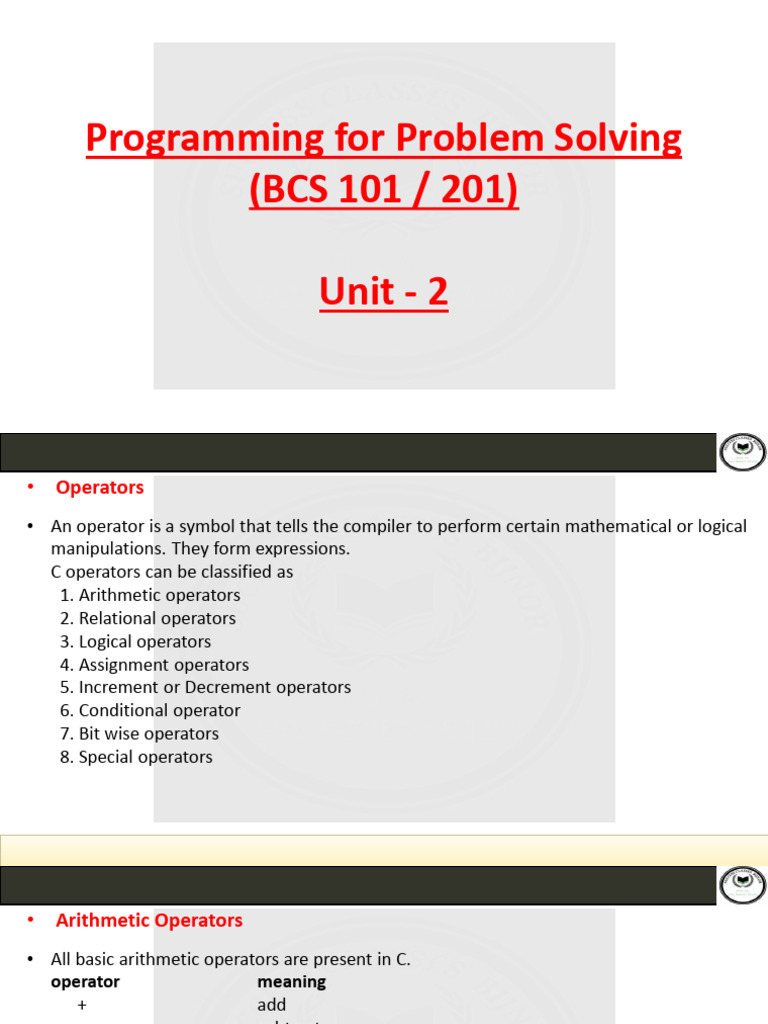 PPS Unit-2 (1) (1) | PDF | Arithmetic | Pointer (Computer Programming)