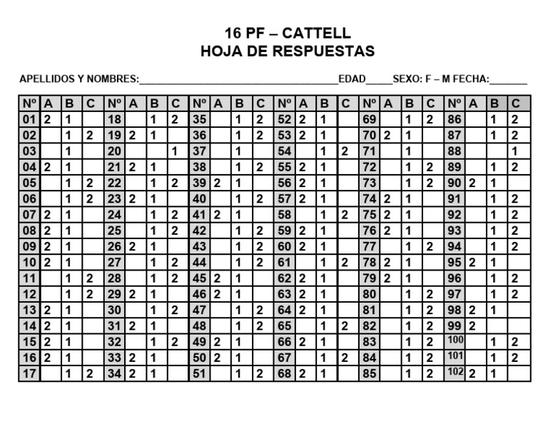 16 PF 102 Items Manual Respuestas PR | PDF